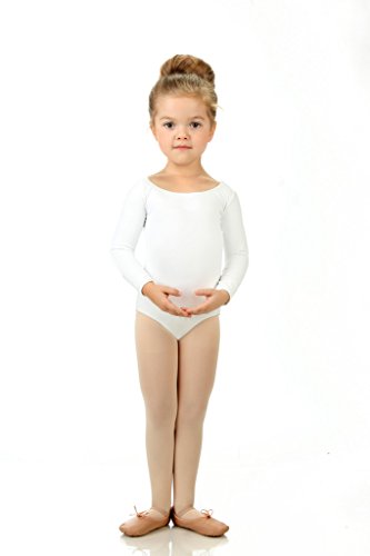 Elowel Girls' Team Basics Long Sleeve Leotard White (size 2-4)