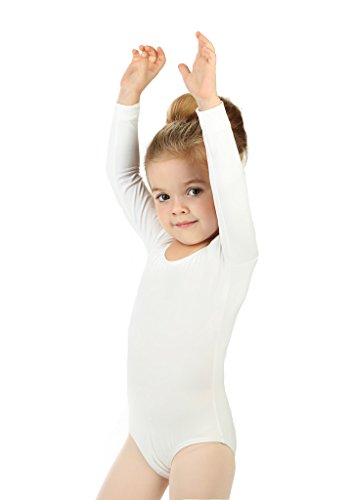 Elowel Girls' Team Basics Long Sleeve Leotard White (size 2-4)