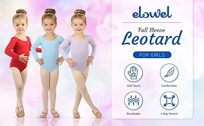 Elowel Girls' Team Basics Long Sleeve Leotard White (size 2-4)