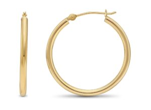 14k yellow gold 2mm tube polished round hoop earrings, 25mm (1 inch diameter)…