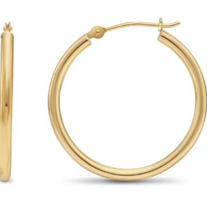 14k Yellow Gold 2mm Tube Polished Round Hoop Earrings, 25mm (1 inch Diameter)…