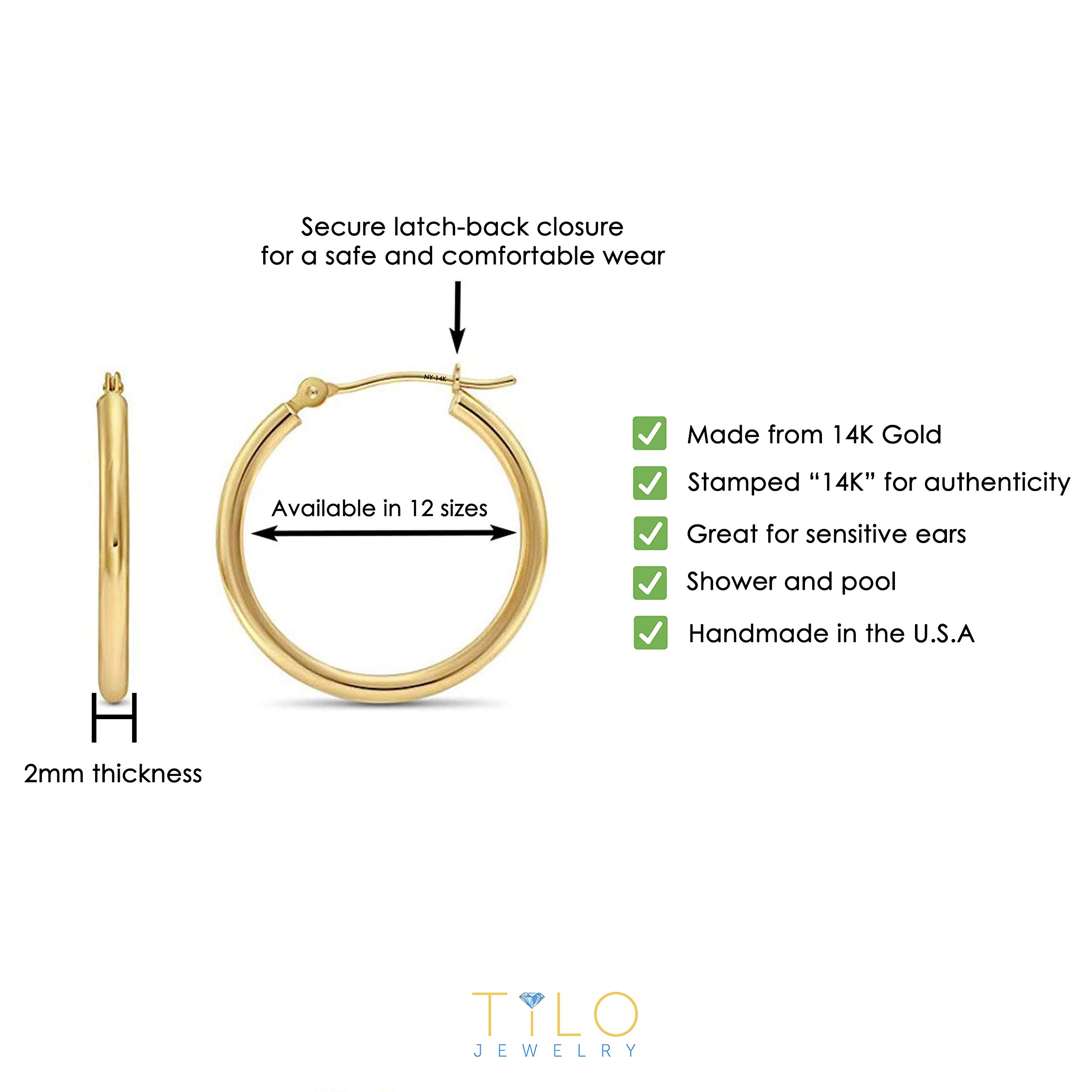 14k Yellow Gold 2mm Tube Polished Round Hoop Earrings, 25mm (1 inch Diameter)…