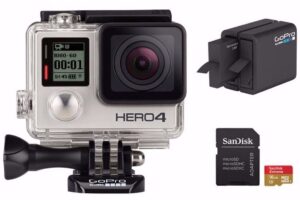 gopro hd hero4 silver action camcorder with dual battery charger and 16gb microsd card