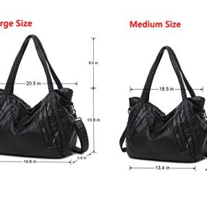 Big Capacity Slouchy Soft Leather Women Black Handbag Shoulder Hobo Bag Lady Tote Purse Crossbody Satchel (Large)