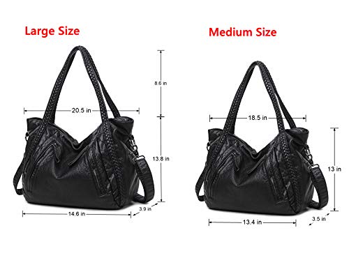 Big Capacity Slouchy Soft Leather Women Black Handbag Shoulder Hobo Bag Lady Tote Purse Crossbody Satchel (Large)