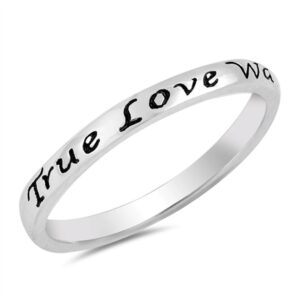 true love waits heart script ring .925 sterling silver promise band size 6