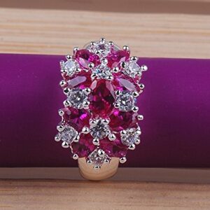 YWACFIRE 925 Sterling Silver Zircon Women Wedding Engagement Ring (hot Pink, 7)