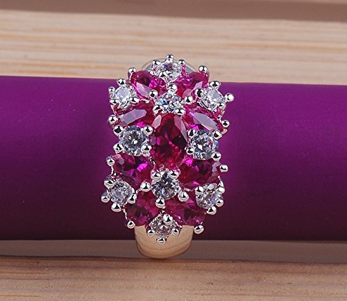 YWACFIRE 925 Sterling Silver Zircon Women Wedding Engagement Ring (hot Pink, 7)