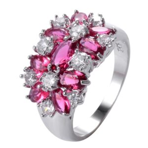 ywacfire 925 sterling silver zircon women wedding engagement ring (hot pink, 7)