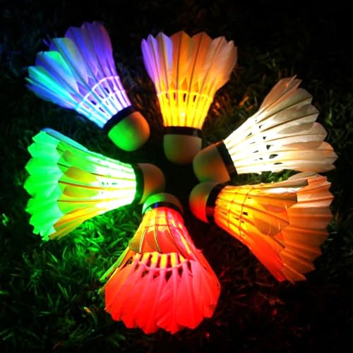 Inngree LED Badminton Birdies, LED Colourful Shuttlecock Dark Night Goose Feather Glow Birdies Lighting Outdoor Indoor Sport Activities (Colourful-6pcs)