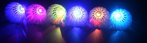 Inngree LED Badminton Birdies, LED Colourful Shuttlecock Dark Night Goose Feather Glow Birdies Lighting Outdoor Indoor Sport Activities (Colourful-6pcs)