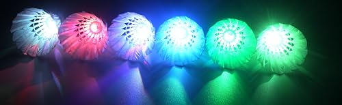 Inngree LED Badminton Birdies, LED Colourful Shuttlecock Dark Night Goose Feather Glow Birdies Lighting Outdoor Indoor Sport Activities (Colourful-6pcs)