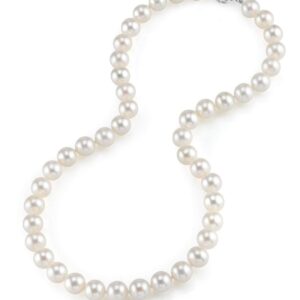 The Pearl Source 14K Gold 8-9mm AAA Quality White Freshwater Cultured Pearl Necklace for Women in 18" Princess Length