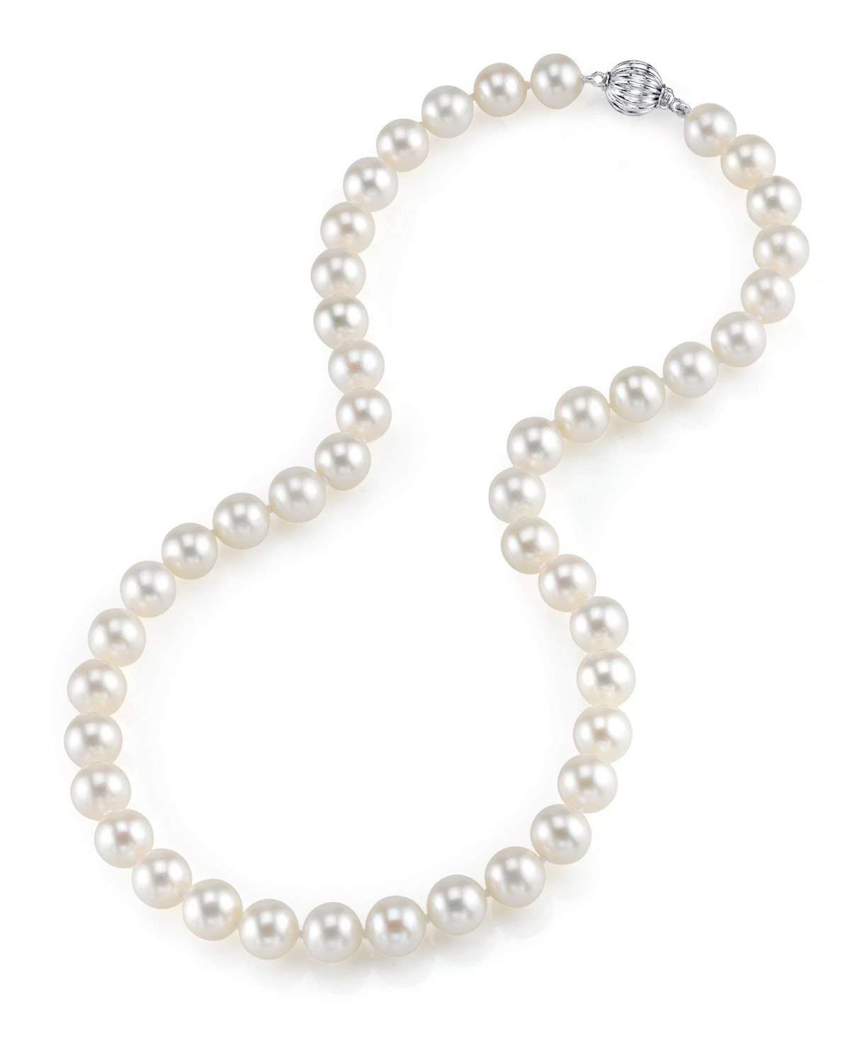 The Pearl Source 14K Gold 8-9mm AAA Quality White Freshwater Cultured Pearl Necklace for Women in 18" Princess Length