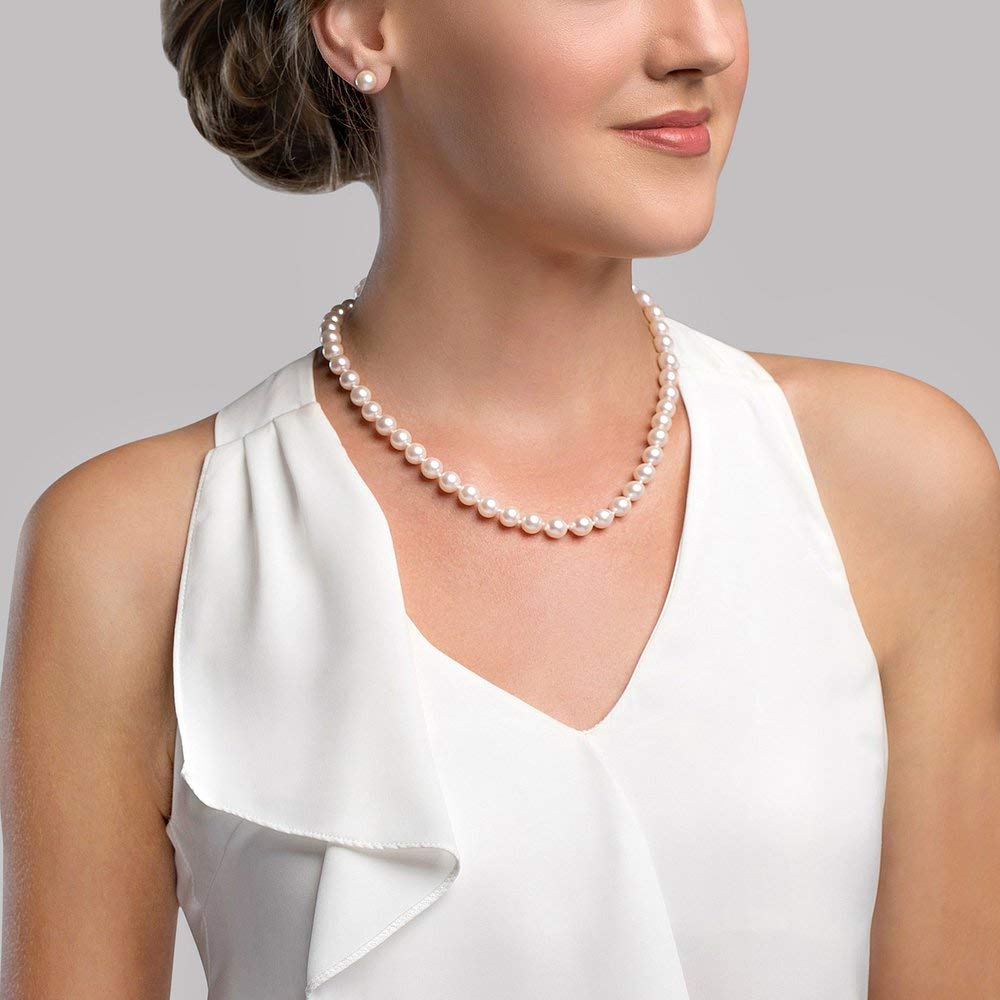 The Pearl Source 14K Gold 8-9mm AAA Quality White Freshwater Cultured Pearl Necklace for Women in 18" Princess Length