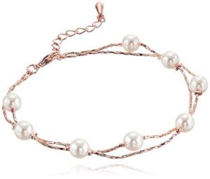 crystalline azuria multi strand pearl bracelet with simulated white pearls 18k rose gold plated for women bracelet