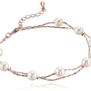 Crystalline Azuria Multi Strand Pearl Bracelet with Simulated White Pearls 18K Rose Gold Plated for Women Bracelet