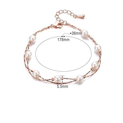 Crystalline Azuria Multi Strand Pearl Bracelet with Simulated White Pearls 18K Rose Gold Plated for Women Bracelet