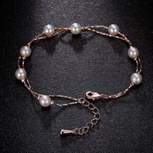 Crystalline Azuria Multi Strand Pearl Bracelet with Simulated White Pearls 18K Rose Gold Plated for Women Bracelet