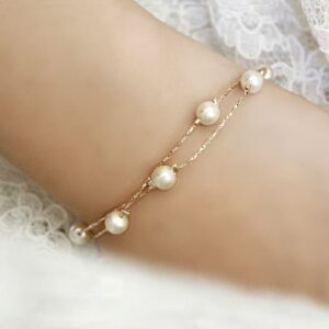 Crystalline Azuria Multi Strand Pearl Bracelet with Simulated White Pearls 18K Rose Gold Plated for Women Bracelet