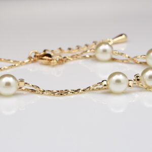 Crystalline Azuria Multi Strand Pearl Bracelet with Simulated White Pearls 18K Rose Gold Plated for Women Bracelet