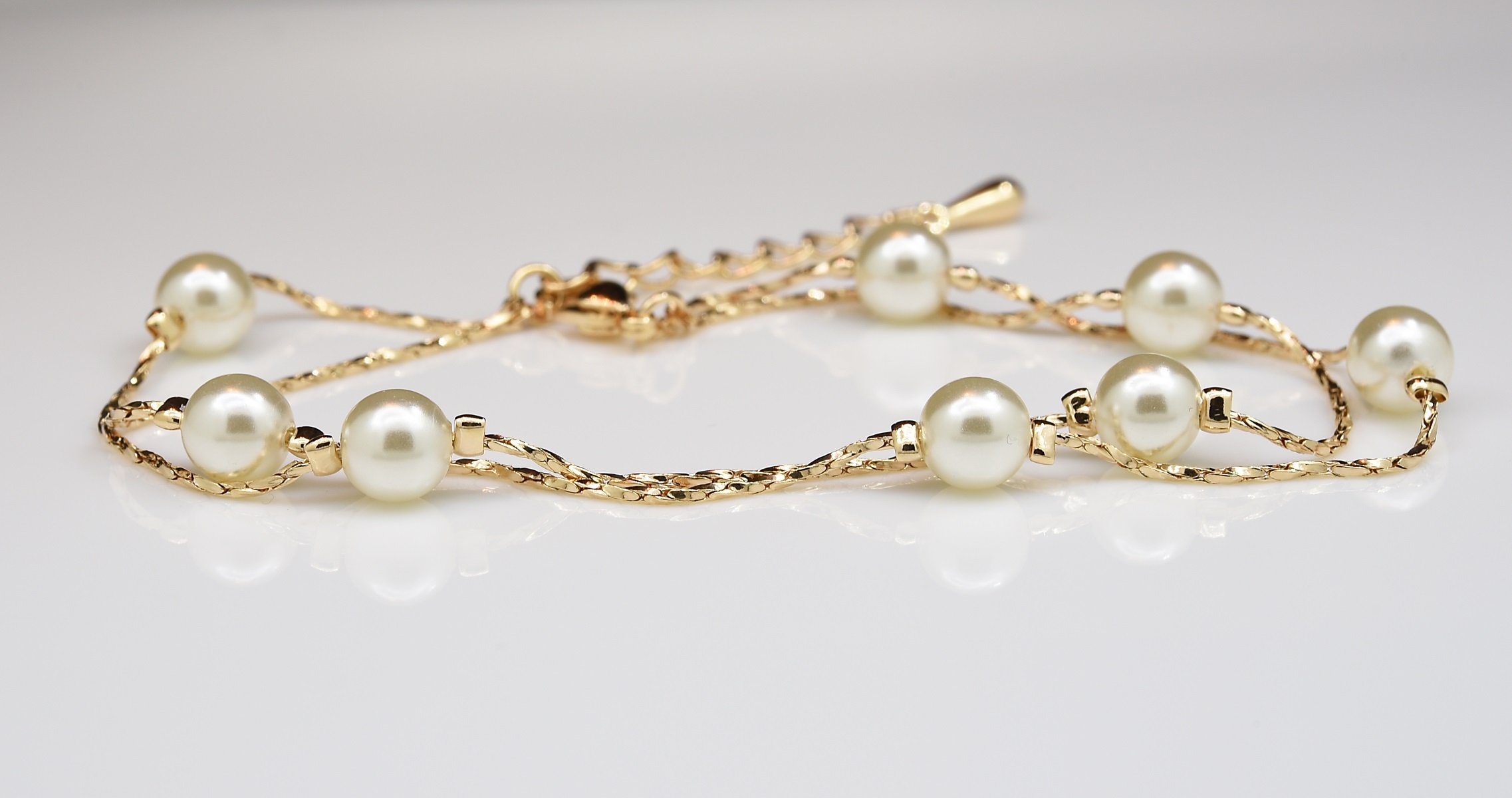 Crystalline Azuria Multi Strand Pearl Bracelet with Simulated White Pearls 18K Rose Gold Plated for Women Bracelet