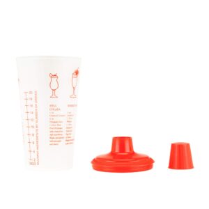 Collins Red Cocktail Recipe Shaker with Cap and Built In Strainer, 30 oz