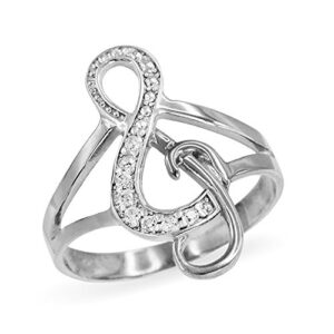 treble g-clef music note cz ring in polished 925 sterling silver (size 6)