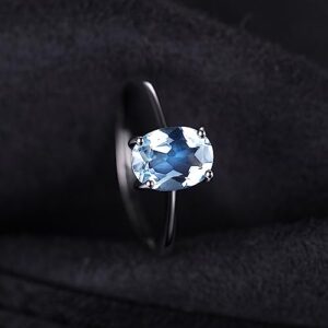 JewelryPalace Class Natural Gemstone Blue Topaz Birthstone Solitaire Engagement Rings for Women, Anniversary 14K Gold Plated 925 Sterling Silver Promise Rings for Her Size 8