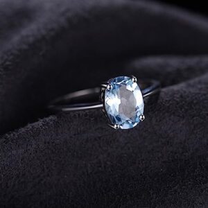 JewelryPalace Class Natural Gemstone Blue Topaz Birthstone Solitaire Engagement Rings for Women, Anniversary 14K Gold Plated 925 Sterling Silver Promise Rings for Her Size 8