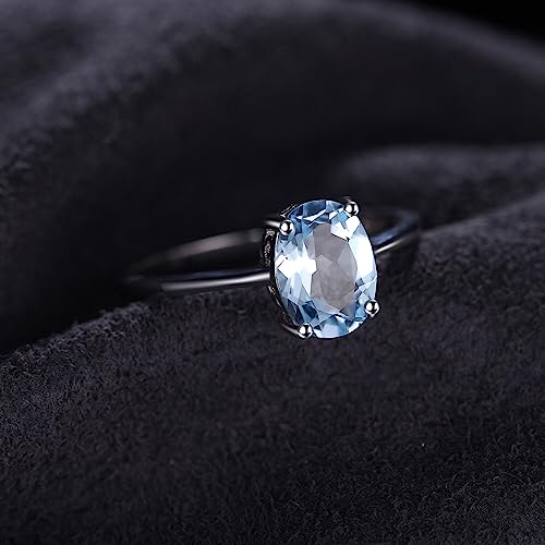 JewelryPalace Class Natural Gemstone Blue Topaz Birthstone Solitaire Engagement Rings for Women, Anniversary 14K Gold Plated 925 Sterling Silver Promise Rings for Her Size 8