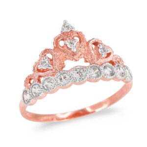 princess crown cz-studded ring in dainty 10k rose gold (size 8)