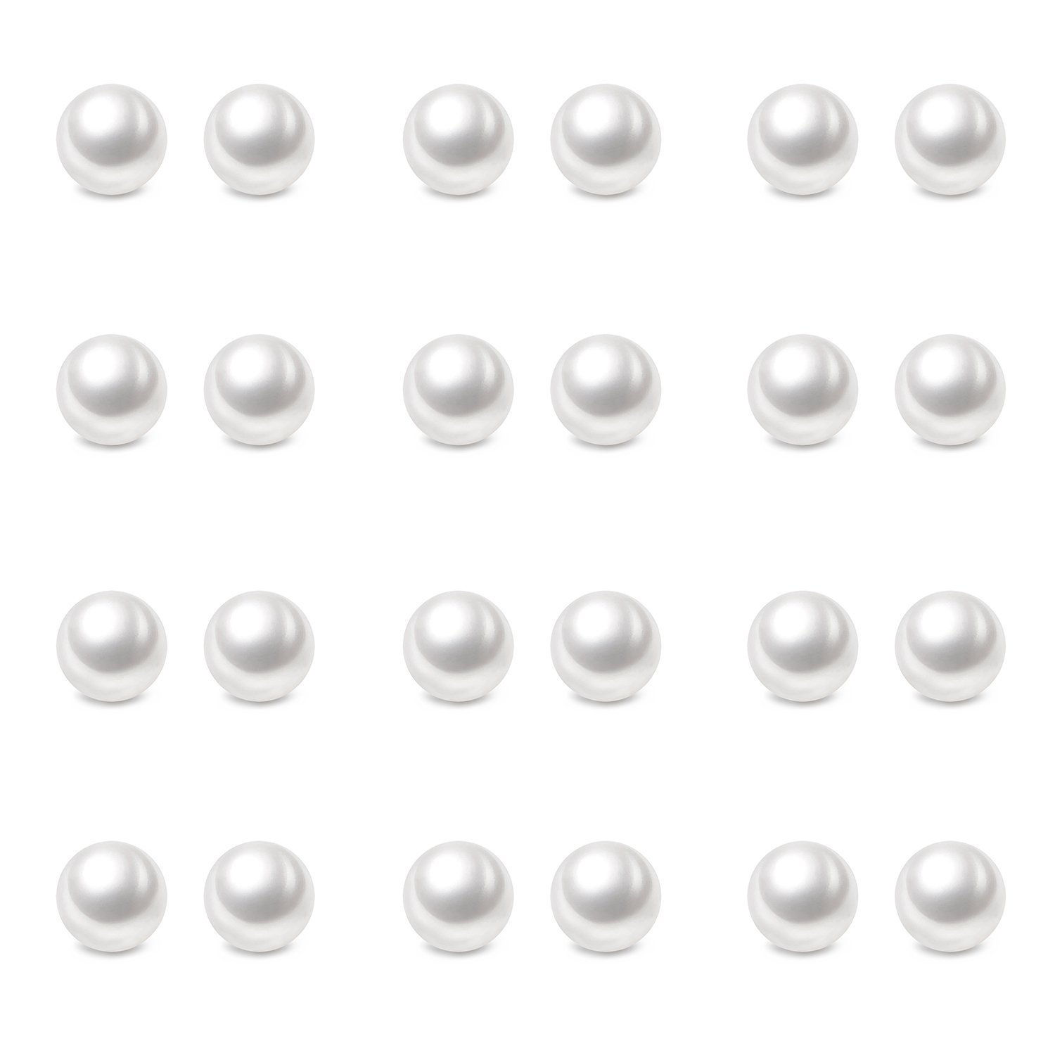 Charisma 6mm Composite Pearl Earrings Round Ball Pearls Stud Earrings Hypoallergenic 12 Pairs Imitation Pearl Earrings Set for Women