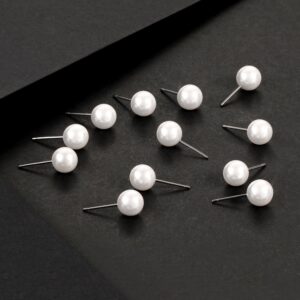 Charisma 8mm Composite Pearl Earrings Round Ball Pearls Stud Earrings Hypoallergenic 12 Pairs Imitation Pearl Earrings Set for Women