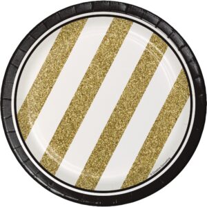 creative converting 8-count sturdy style 7-inch paper dessert plates, black and gold