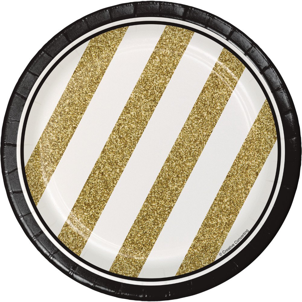 Creative Converting 8-Count Sturdy Style 7-Inch Paper Dessert Plates, Black and Gold