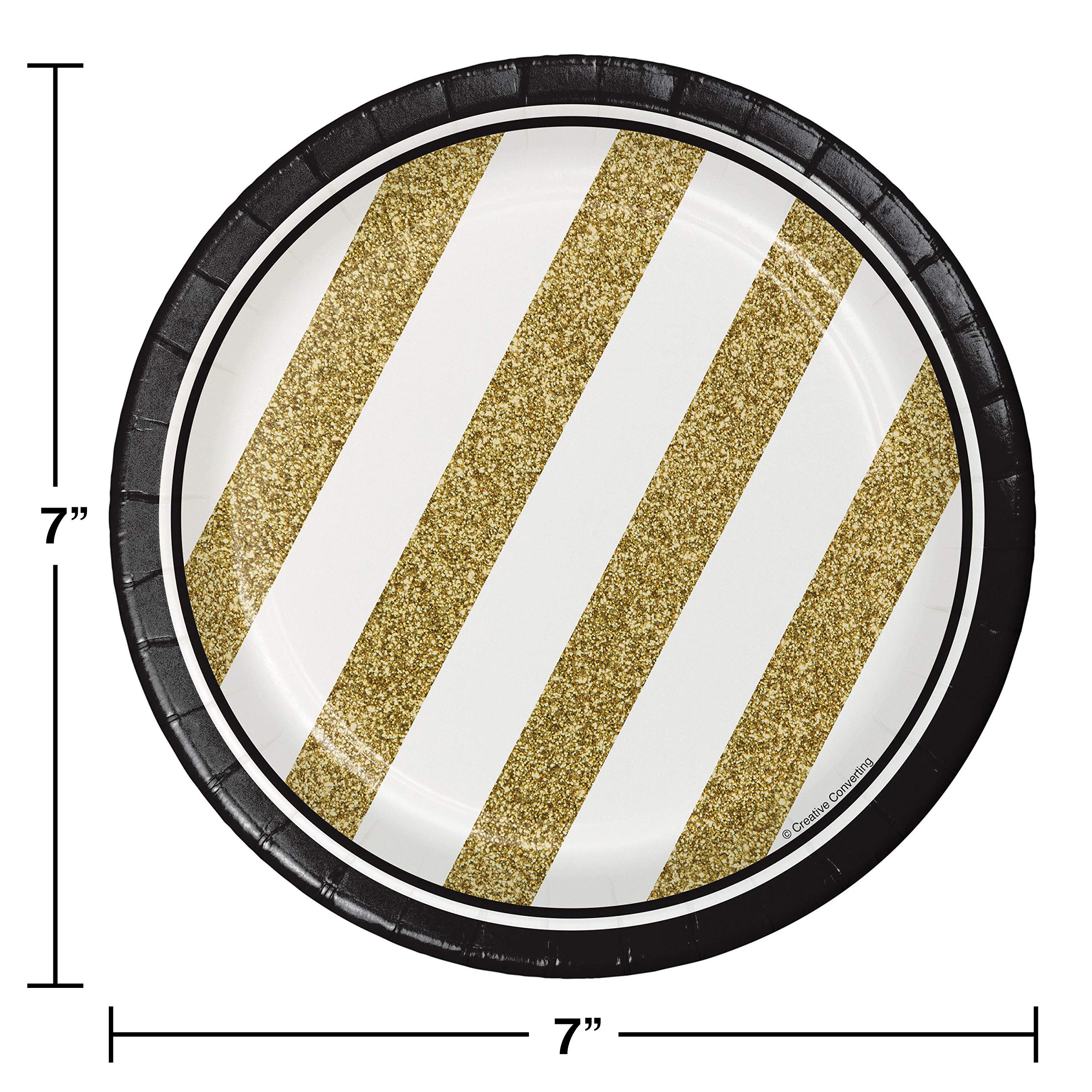 Creative Converting 8-Count Sturdy Style 7-Inch Paper Dessert Plates, Black and Gold