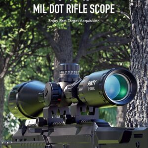 Pinty 3-9X40 Rifle Scope AO Red Green Blue Illuminated Mil Dot with Flip-Open Covers, Sunshade Tube