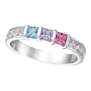 central diamond center princess with side czs mothers rings 1 to 6 simulated birthstones - sterling silver - size 7