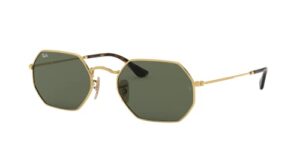 ray-ban rb3556n octagonal flat lens sunglasses, gold/g-15 green, 53 mm