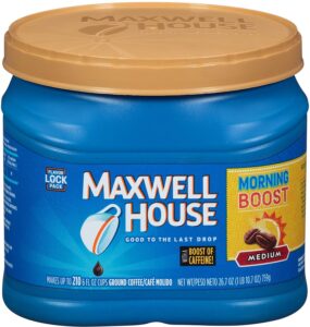 maxwell house morning boost medium roast ground coffee with a boost of caffeine (26.7 oz canister)