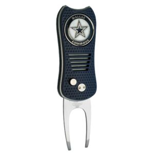 team golf nfl dallas cowboys retractable divot tool with double-sided magnetic ball marker, features patented single prong design, causes less damage to greens