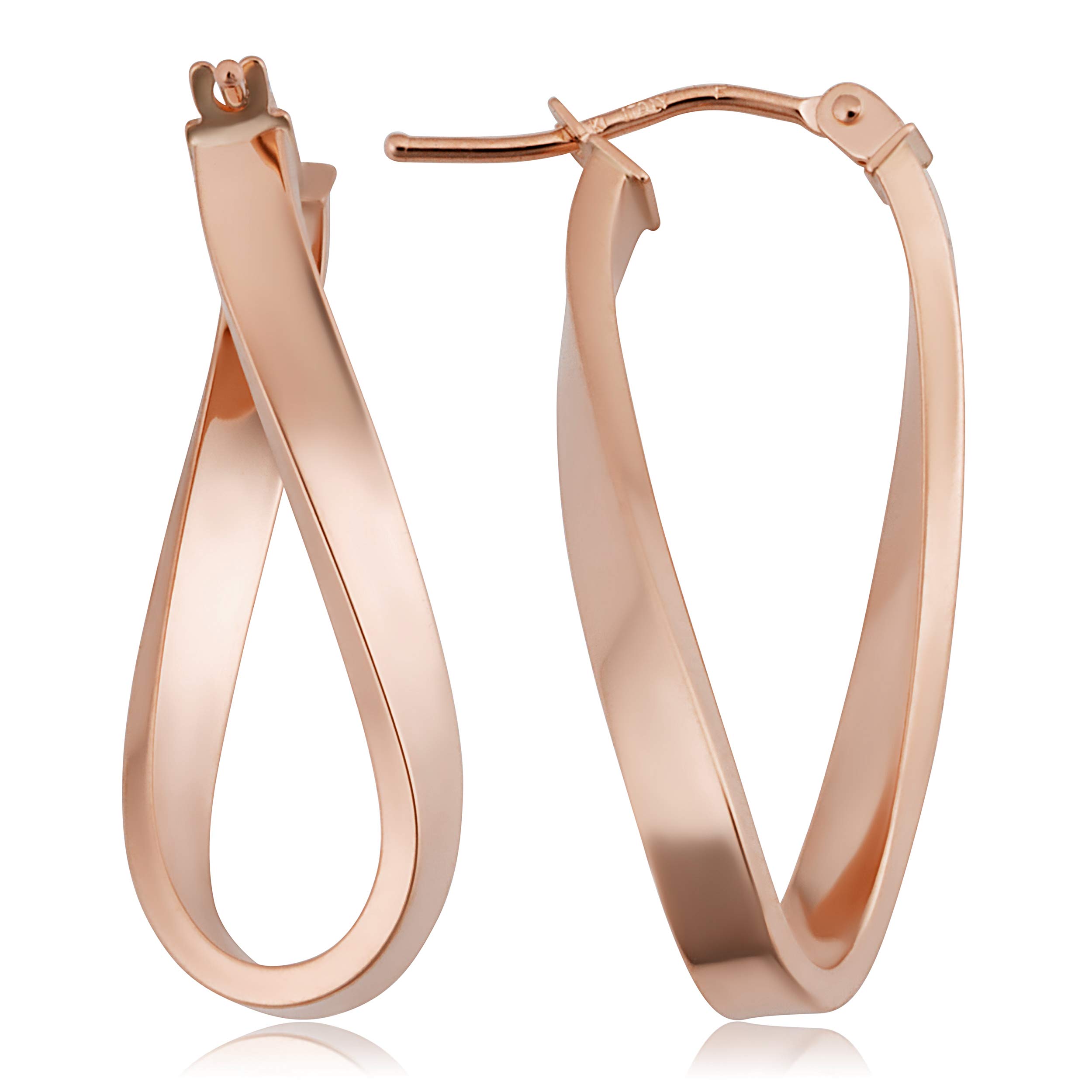 KoolJewelry Real 14k Rose Gold High Polish Twisted Oval Hoop Earrings, 1.1 inches - MADE IN ITALY JEWELRY FOR WOMEN