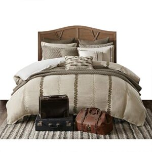 Madison Park Signature Chateau King Size Bed Comforter Set Bed In A Bag - Taupe , Soutache Cord Embroidery – 9 Pieces Bedding Sets – Faux Linen Bedroom Comforters