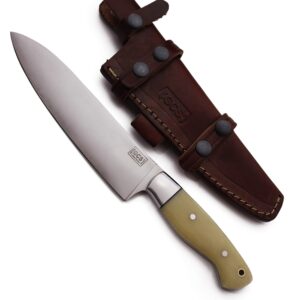 gcs handmade bone handle d2 tool steel chef knife with leather sheath full tang blade designed for hunting & edc gcs 132