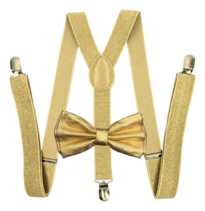 gold metallic mens bow tie and suspenders set glitter prom, gold, size one size