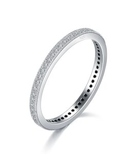 boruo 2mm 925 sterling silver ring, cubic zirconia cz wedding band stackable ring size 8