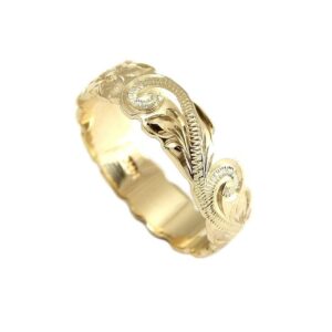 Arthur's Jewelry 14K yellow gold hand engraved Hawaiian plumeria scroll band ring cut out 6mm size 6