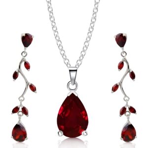 crystalline azuria teardrops set with red zirconia crystals necklace 18 inches dangle earrings 18k white gold plated for women