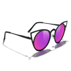 MERRY'S Cat Eye Sunglasses Round Metal Cut-Out Flash Mirror Lens Metal Frame Sun glasses S8064 (Red, 50)